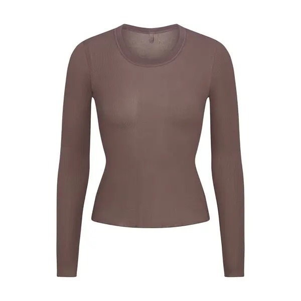 SKIMS Sheer Rib Long Sleeve Crew Neck Top - Pewter