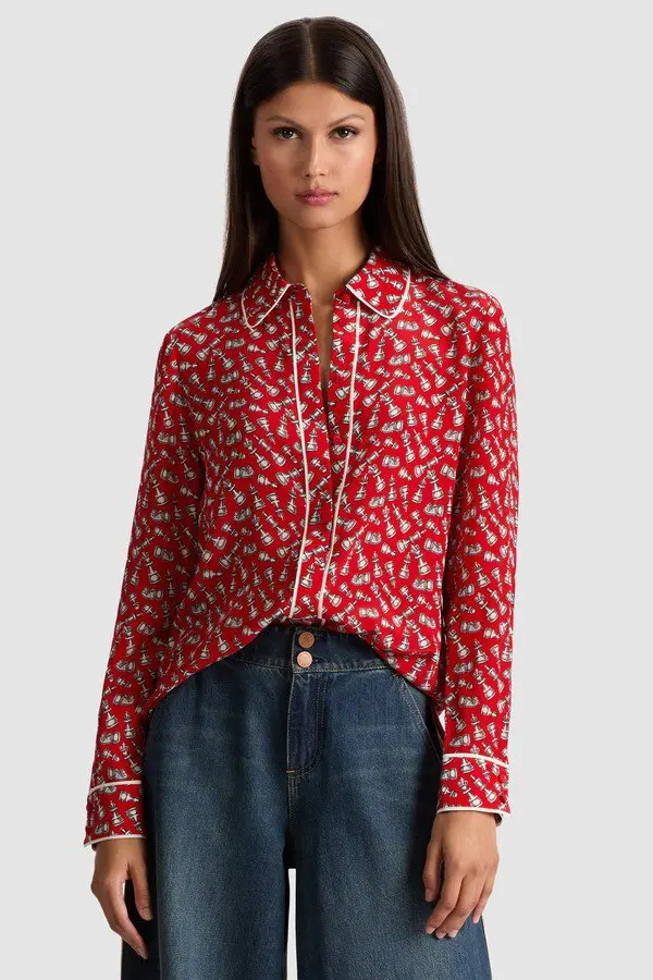 Alice + Olivia Willa Silk Blouse With Piping