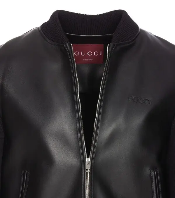 Gucci Leather Bomber Jacket In Black - 43% Off | Editorialist