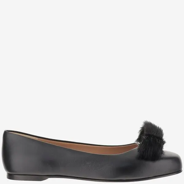 FERRAGAMO Leather Ballet Flats With Bow