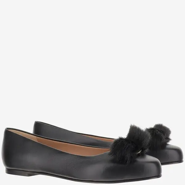 FERRAGAMO Leather Ballet Flats With Bow