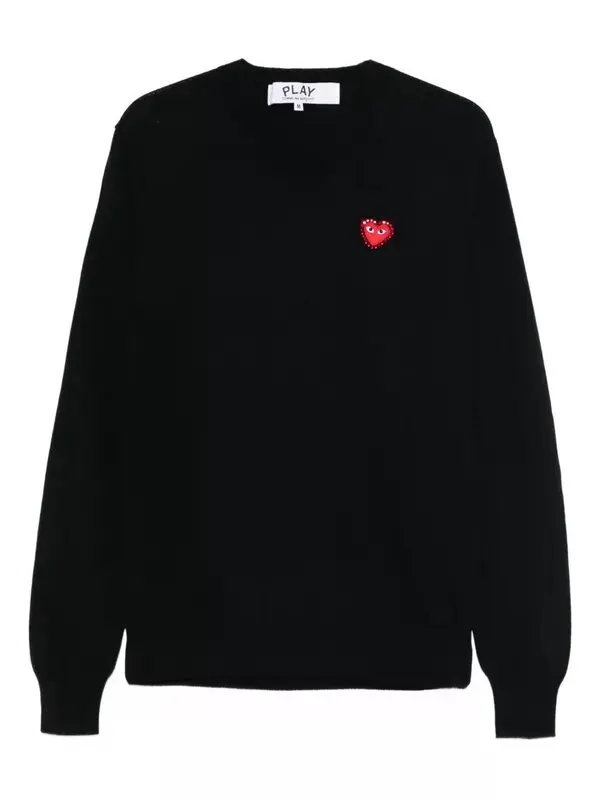 Play Comme Des Garcon Emblem Rhinestone-heart Sweater - Black