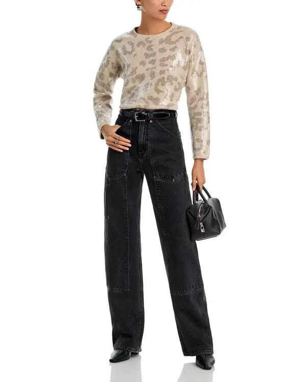 Aqua Sequin Leopard Sweater