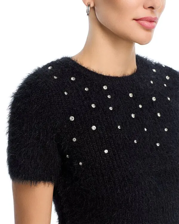 Aqua Rhinestone Embellished Sweater - Black