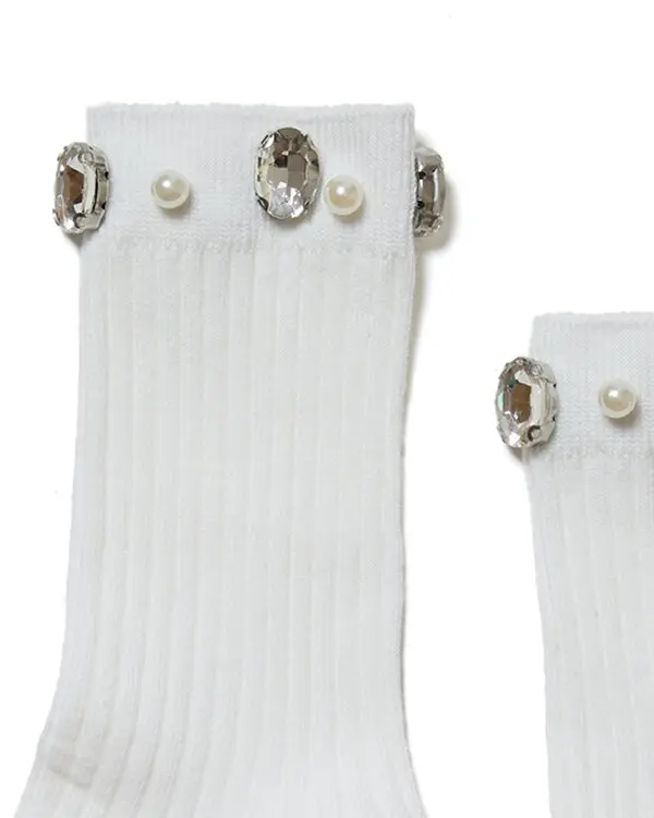 STEMS Crystal Embellished Ribbed Crew Socks