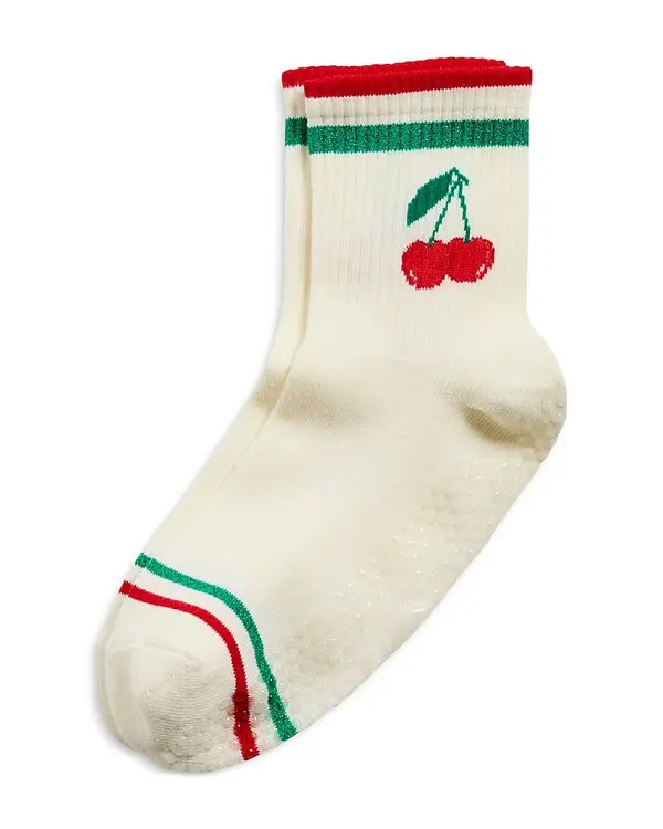 STEMS Cherry Striped Grip Socks - Ivory