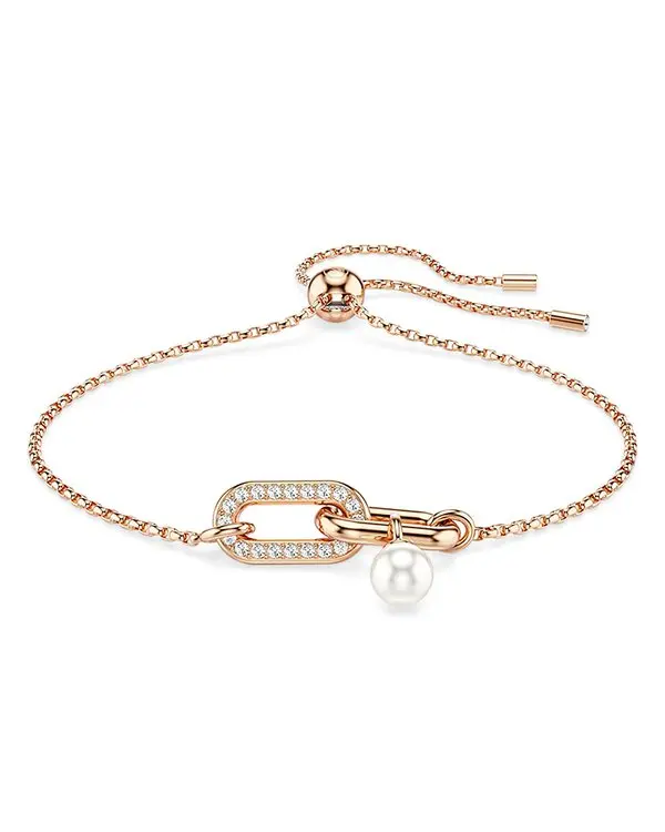 SWAROVSKI Constella Pave Link & Pearl Slider Bracelet - Rose Gold