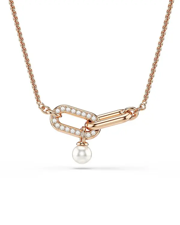 SWAROVSKI Constella Pave Crystal Link And Faux Pearl Pendant Necklace - Rose Gold