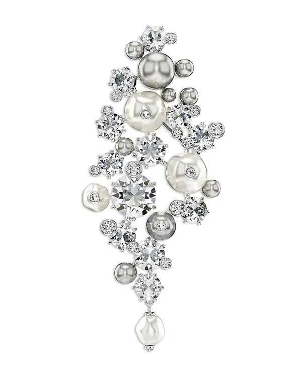 SWAROVSKI Constella Crystal & Faux Pearl Brooch - Silver