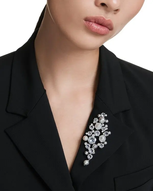 SWAROVSKI Constella Crystal & Faux Pearl Brooch - Silver