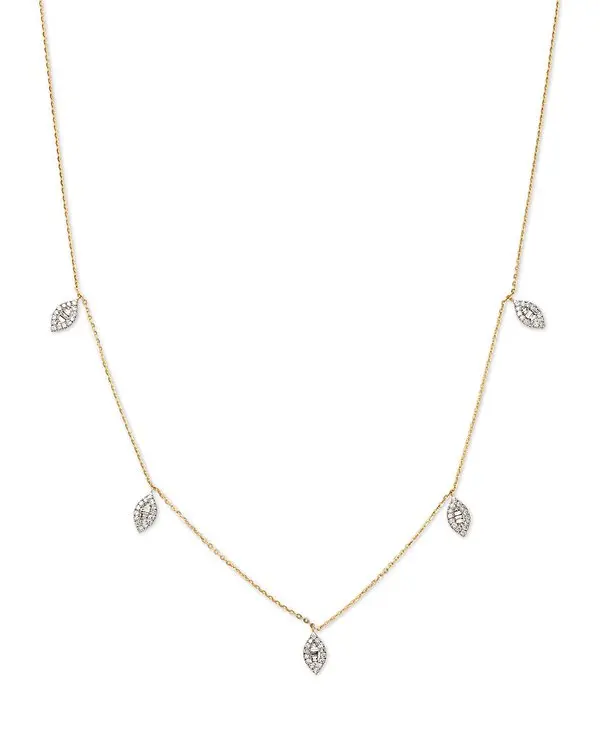 Bloomingdale'S Diamond Baguette And Round Cluster Necklace - Yellow Gold