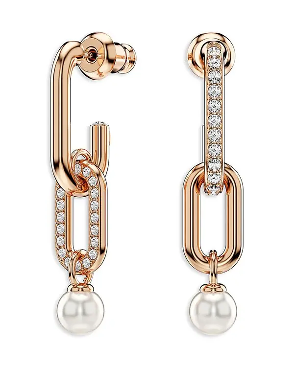 SWAROVSKI Constella Pave Link And Faux Pearl Drop Earrings - Rose Gold