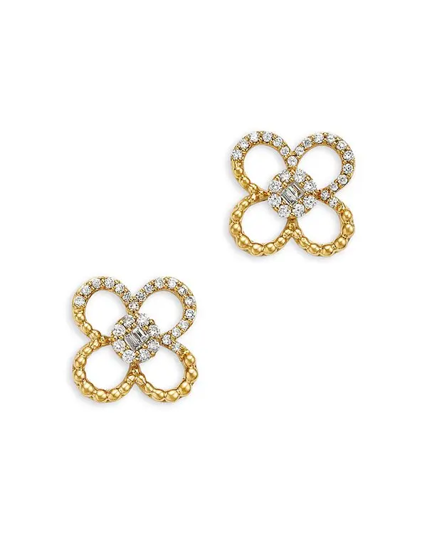 Bloomingdale'S Diamond Clover Stud Earrings - Yellow Gold