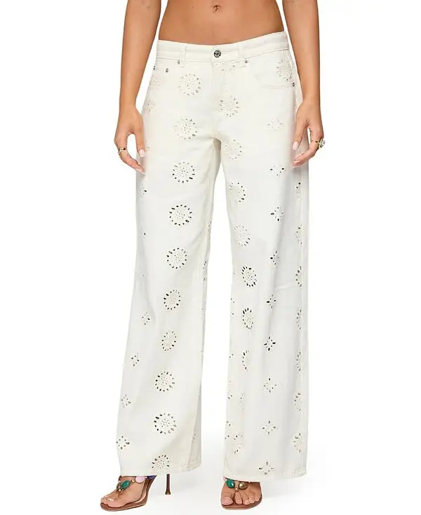 EDIKTED Eyelet Low Rise Wide Leg Jeans