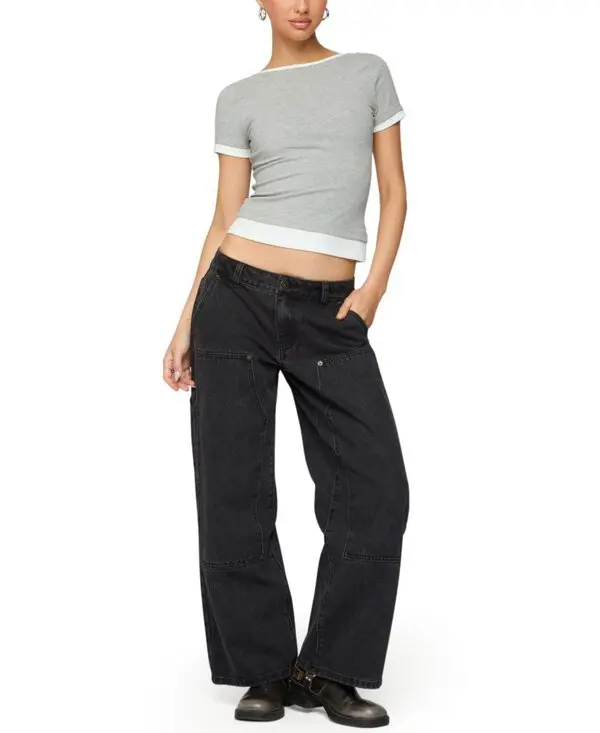 EDIKTED Ayla Low Rise Carpenter Jeans - Black-washed