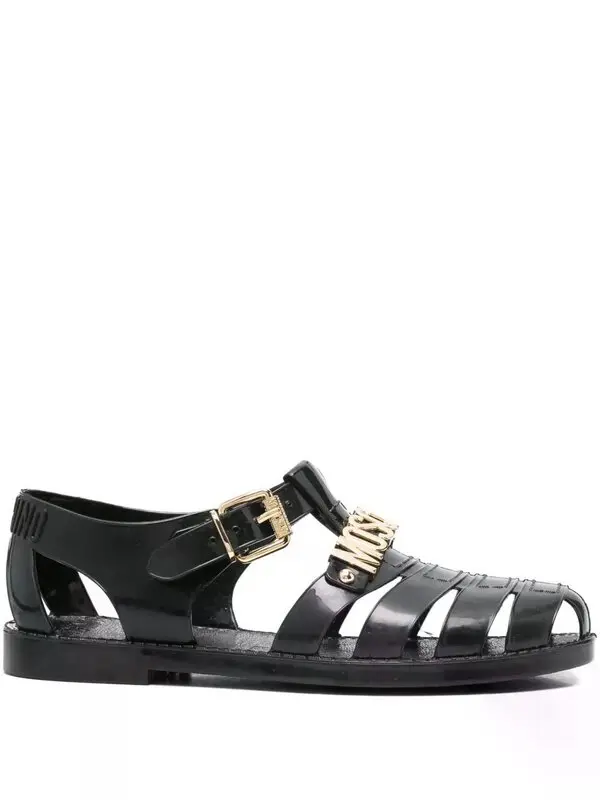 Moschino Logo-plaque Buckle Sandals - Black
