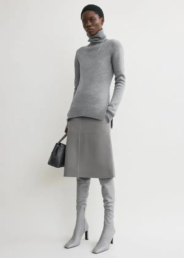 TOTEME High-neck Double Knit Sweater - Pale Grey Mélange
