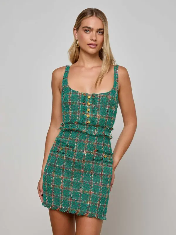 green tweed mini dress Beth Tweed Mini Dress / Pastel Green | MESHKI main image 1
