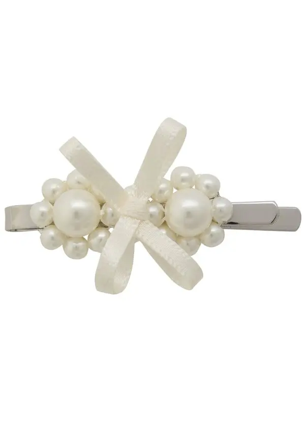 Simone Rocha Petite Bow Mini Flower Hair Clip - Pearl