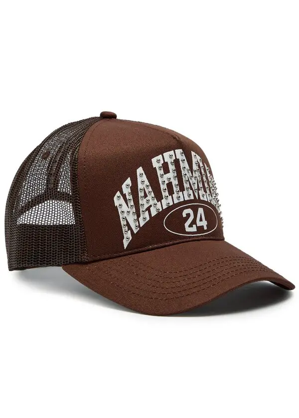 NAHMIAS Studded Printed Canvas Trucker Hat - Brown