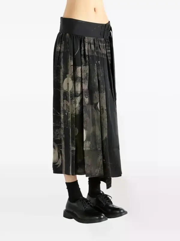 Y’s Pleated Print Midi Skirt