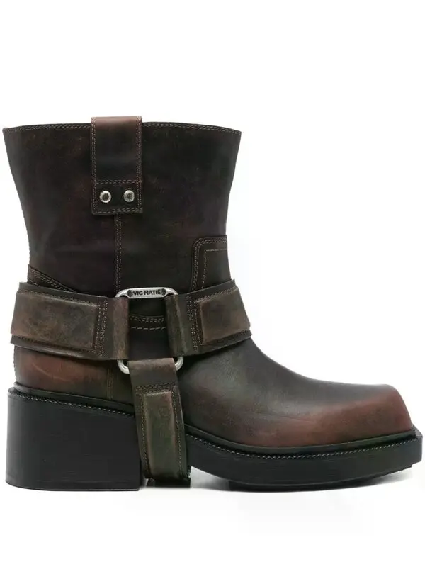 VIC MATIE 60mm Buckle-strap Leather Biker Boots - Brown