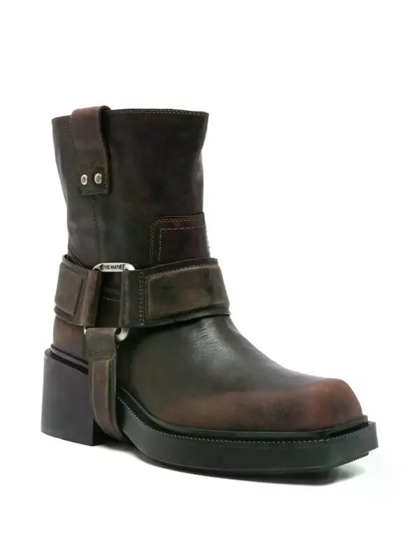 VIC MATIE 60mm Buckle-strap Leather Biker Boots - Brown