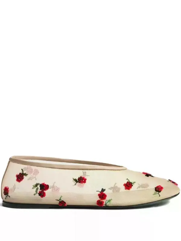 Khaite Marcy Raspberry-embroidered Flats - Neutrals