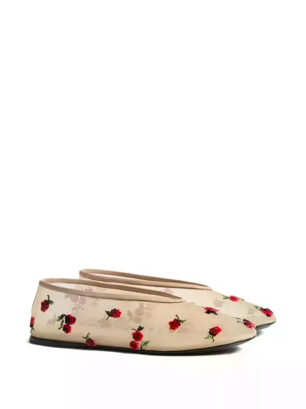 Khaite Marcy Raspberry-embroidered Flats - Neutrals