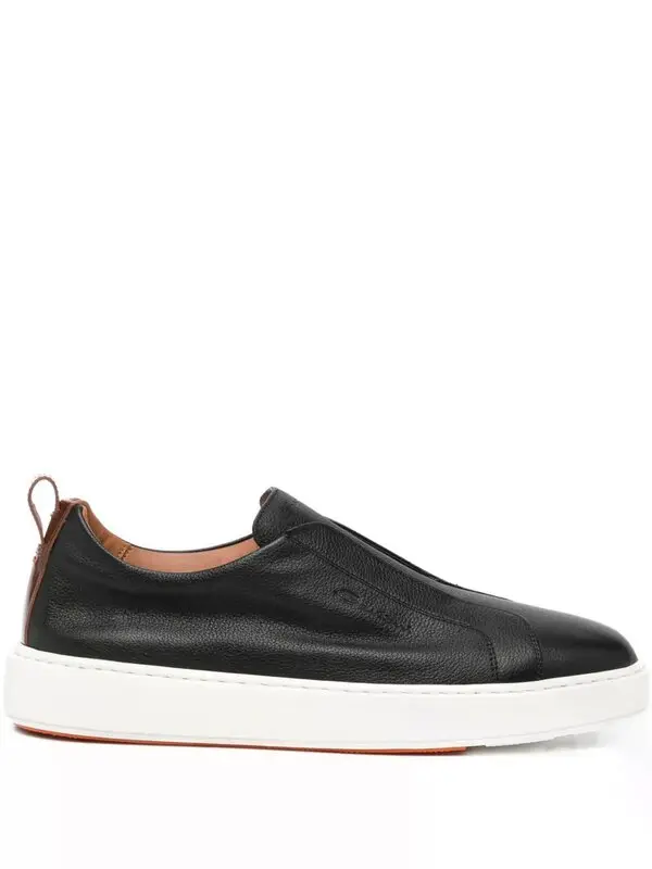 Santoni Tumbled Leather Slip-on Sneakers