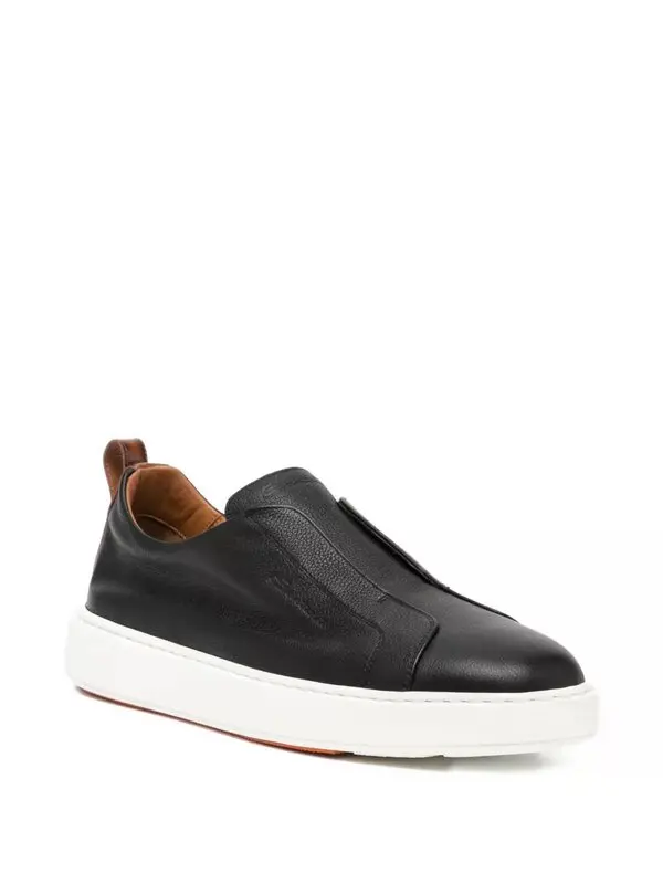 Santoni Tumbled Leather Slip-on Sneakers