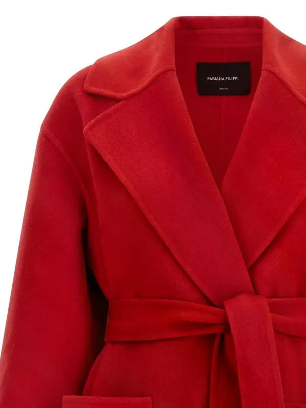Fabiana Filippi Belted Lapel Coat - Red