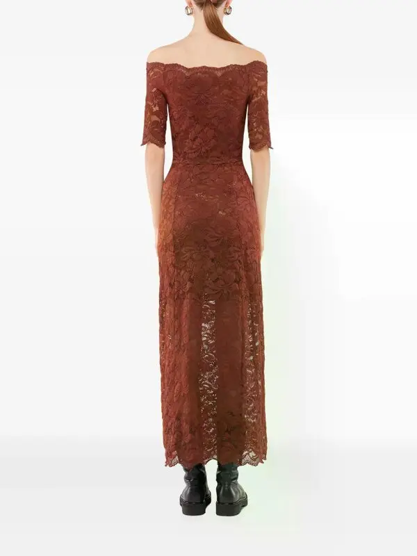 Rabanne Off-shoulder Lace Midi Dress - Brown