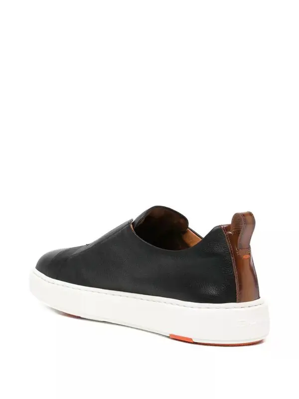 Santoni Tumbled Leather Slip-on Sneakers - Black