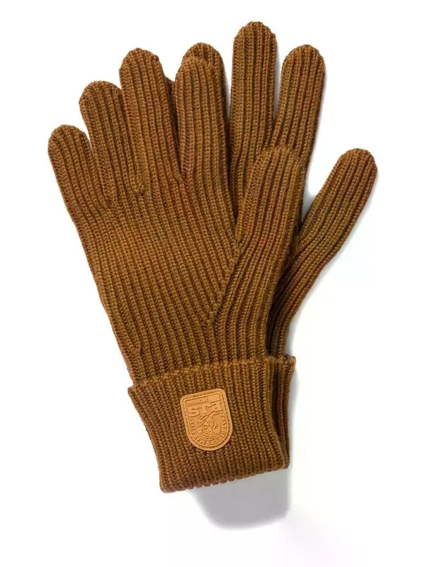 PARAJUMPERS Ribbed-knit Gloves With Leather Patch - Brown