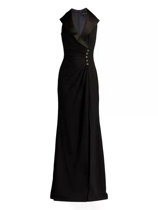 Tadashi Shoji Satin-collar Embellished Gown