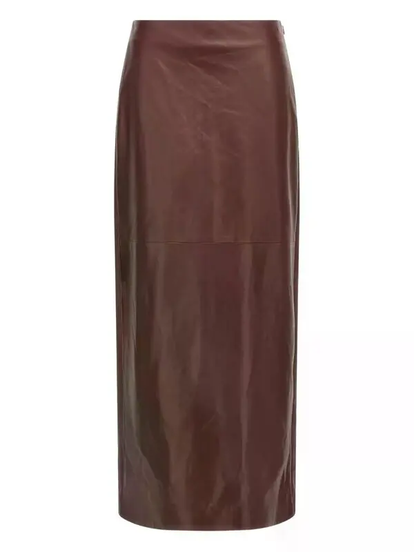Brunello Cucinelli Column Back-split Leather Midi Skirt