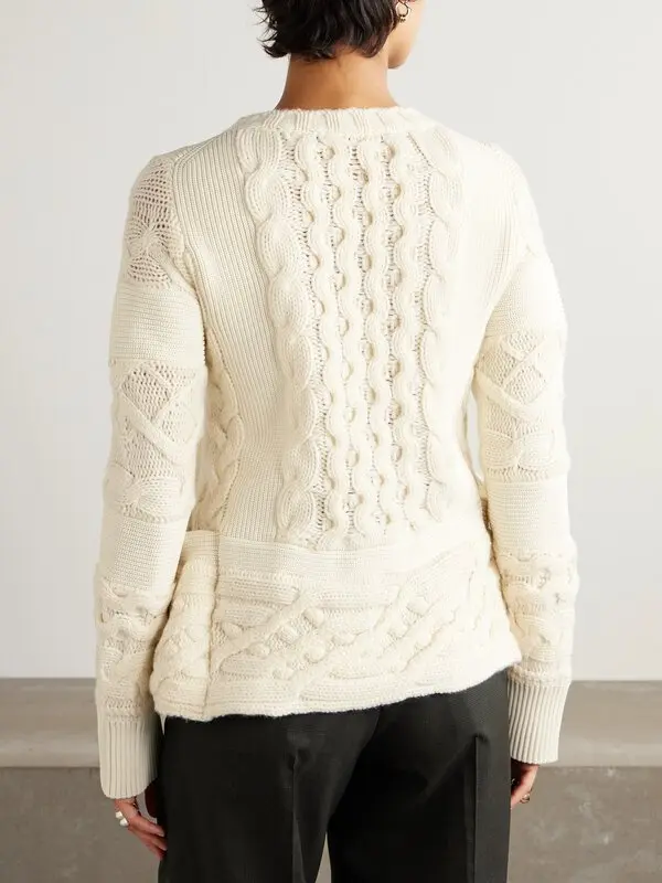 Sacai Paneled Cable-knit Wool Sweater