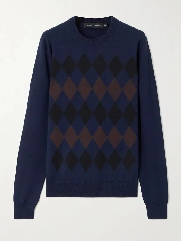 Proenza Schouler Vivian Argyle Wool And Silk-blend Sweater - Blue