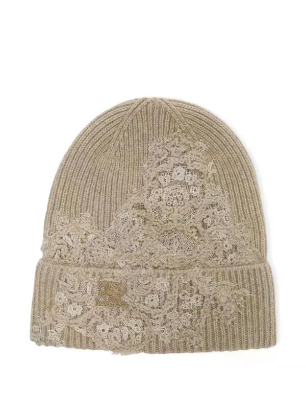 Ermanno Scervino Embroidered Logo Cashmere Beanie - Neutrals