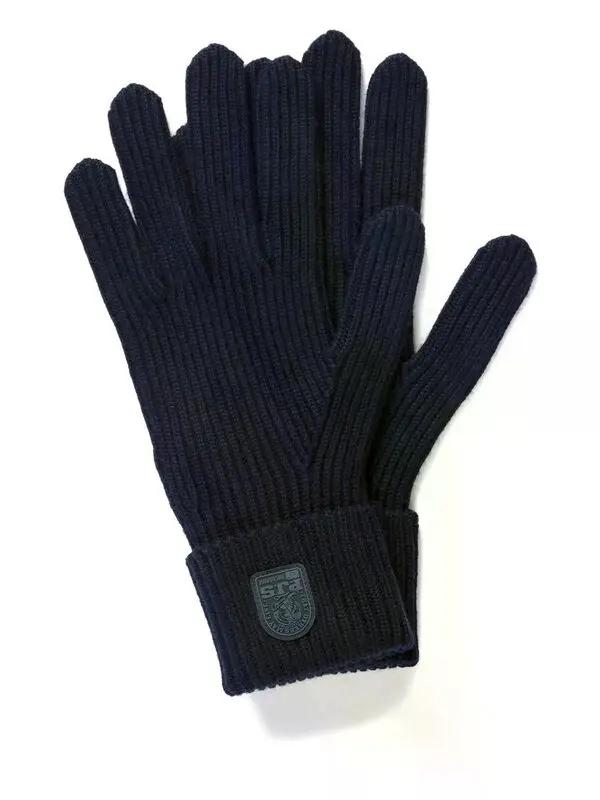 PARAJUMPERS Ribbed Knit Gloves With Logo Patch - Blue