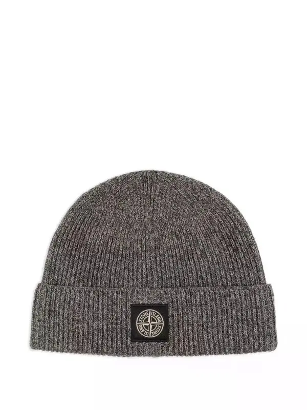Stone Island Ribbed Logo-patch Beanie - Grey