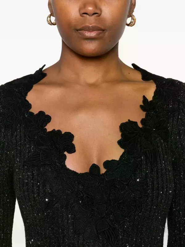 Giambattista Valli Embellished Ribbed-knit Dress - Black