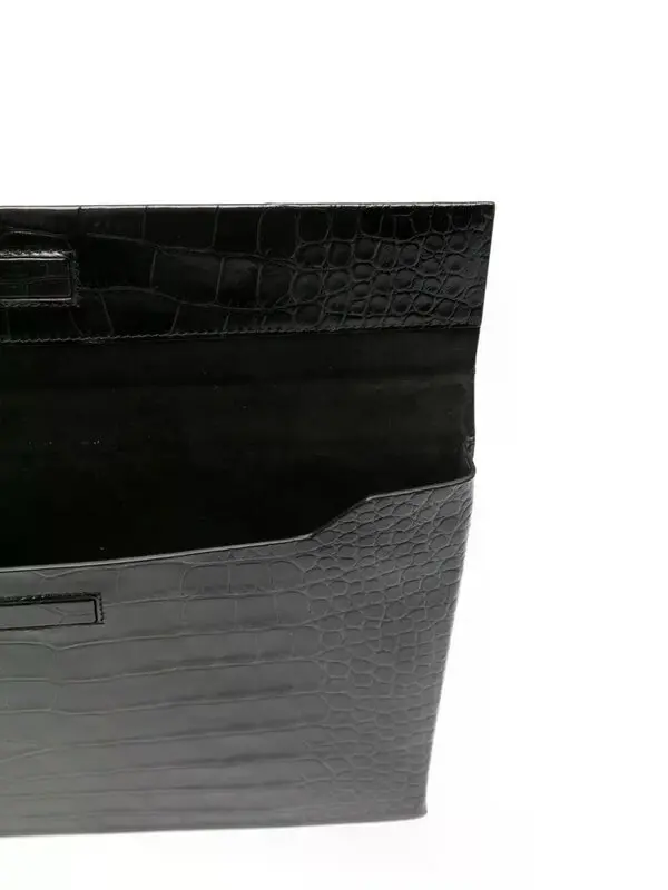 TOM FORD Crocodile-pattern Flap Portfolio - Black