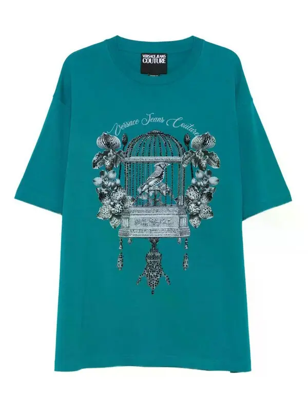 Versace Birdcage-print Embellished T-shirt - Blue