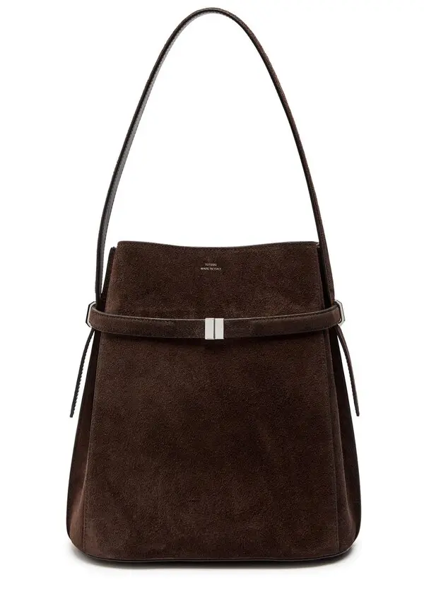 TOTEME Belted Suede Bucket Bag - Brown