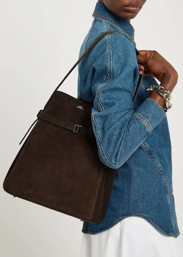 TOTEME Belted Suede Bucket Bag - Brown