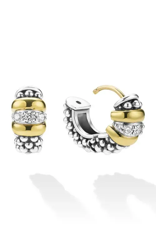 Lagos Signature Caviar Diamond Huggie Hoop Earrings