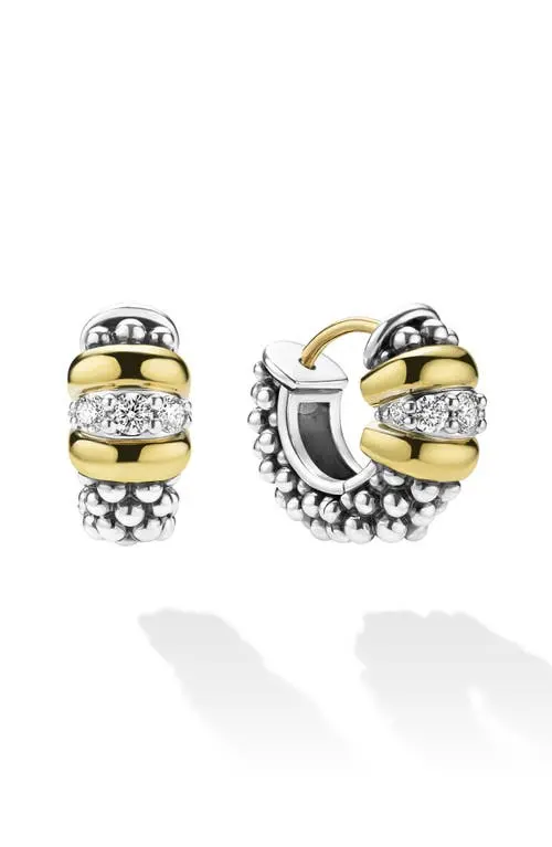 Lagos Signature Caviar Diamond Huggie Hoop Earrings - Two Tone