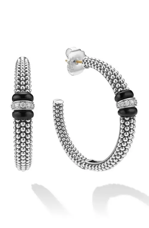 Lagos Caviar Ceramic Diamond Hoop Earrings